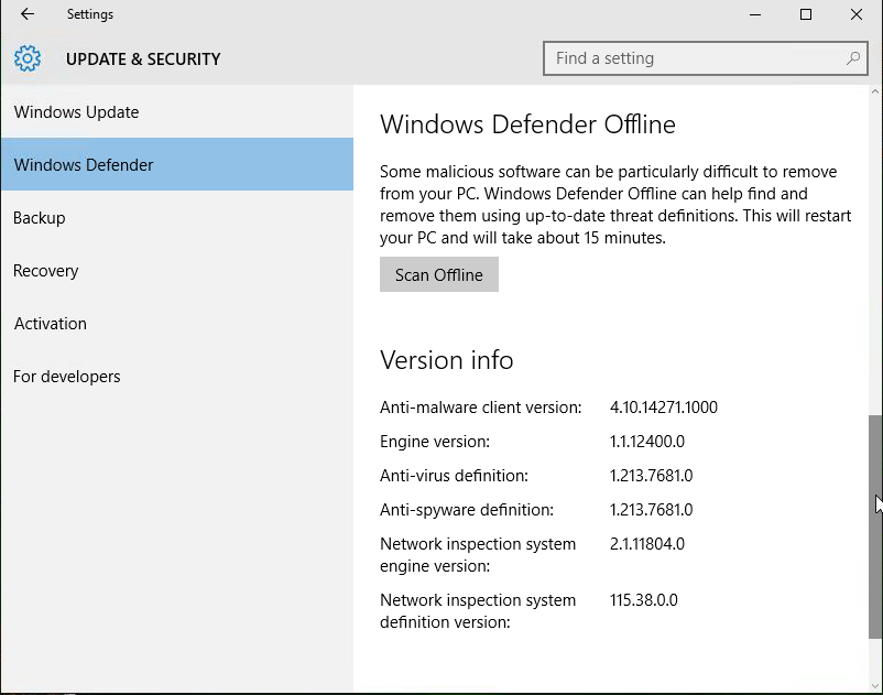 Windows 10: Latest Insider Build has Windows Defender Offline ...