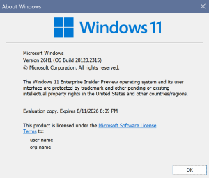 Windows 11 Insider Experimental (26H1) Preview Build 28120.2315 – TechNine